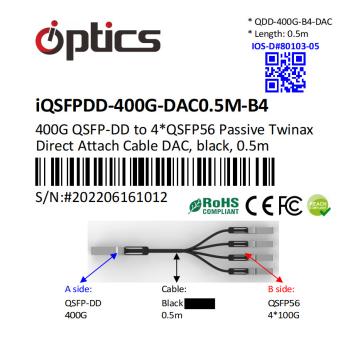 Quality 400G QSFPDD To 4x100G QSFP56 Breakout (Direct Attach Cable) Passive Dac 0.5M for sale
