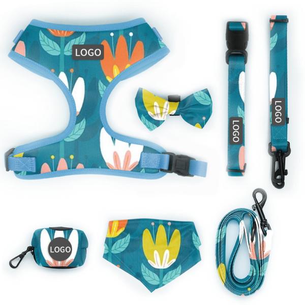 Quality Polyester Leopard Print Pet Harness Sets Logo Adjustable Collar Leash Mesh Dog for sale