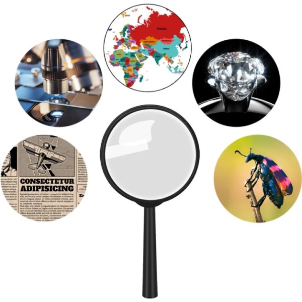 Quality Custom Printed Wholesale Cheap 5x 60/70/80/90/100 mm Handheld Glass Lens Black Magnifying Glass for Reading for sale