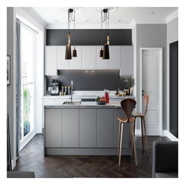 Quality CAD/3D Freely Light Grey Matte Lacquer Solid Wood Kitchen Cabinets with Centre for sale