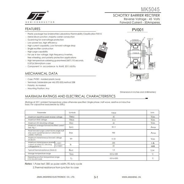 Quality MK4045 40A 45V Solar Schottky Diodes Module with Planar Silicon Structure in PV for sale