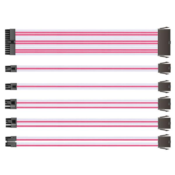 Quality Power Supply braided Sleeved extension cable kit psu cable kit white&pink 18awg for sale