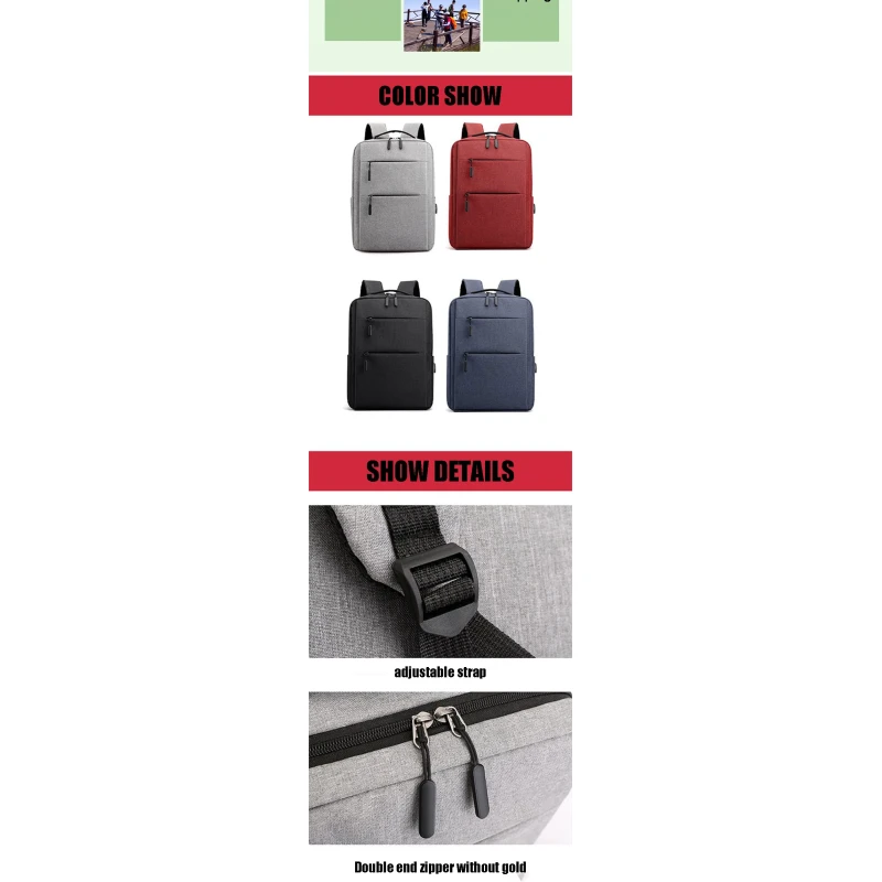 Customized Large Capacity School Bag Waterproof Business Laptop Backpack with USB Charging Port