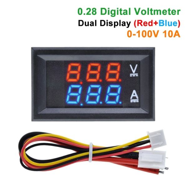 Quality DC 0-100V 10A Digital Volt Amp Meter Ac 0.28" Red Blue Drive IC for sale