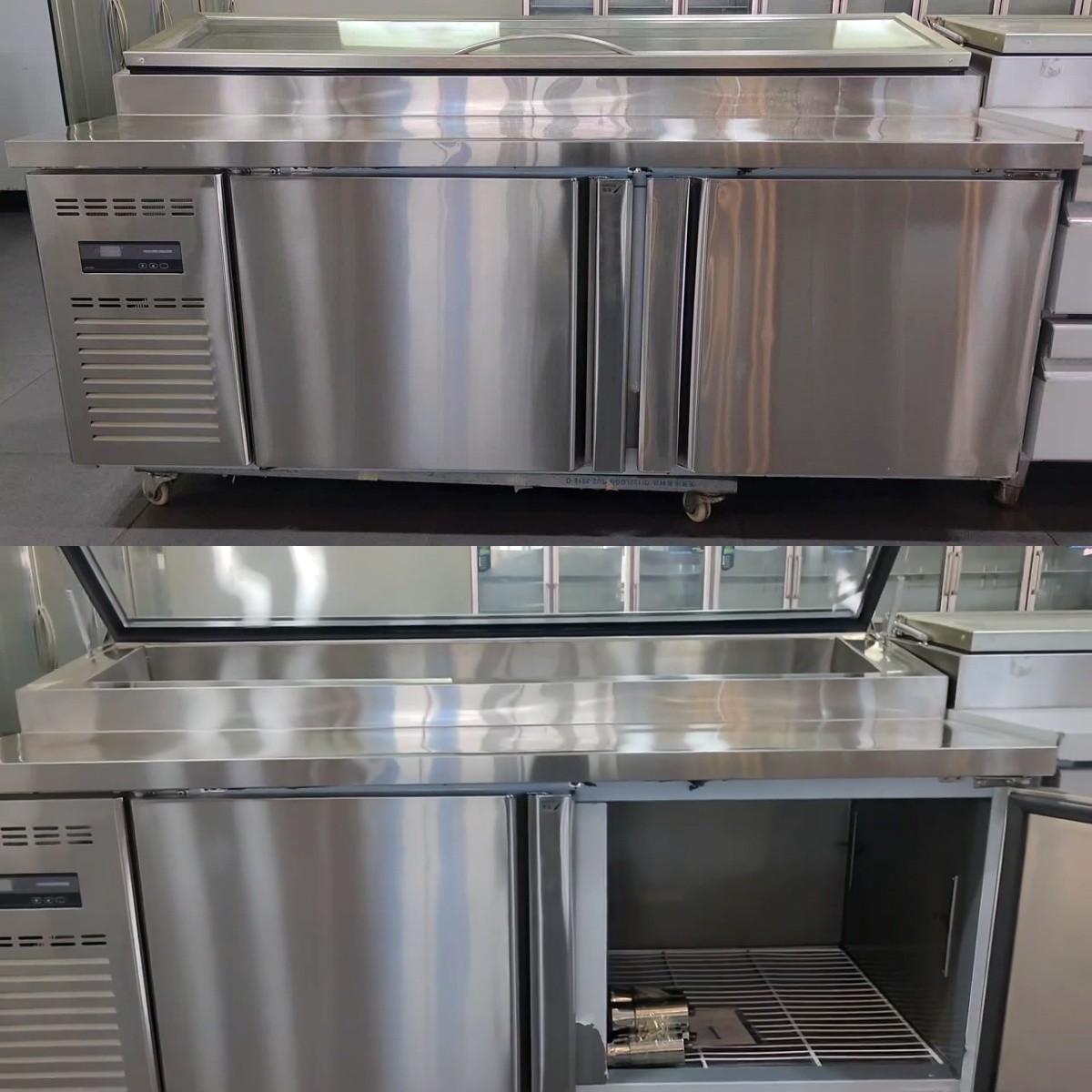 Quality 2 Doors Desktop Salad Bar Refrigerator with Double-temperature 2~8℃/-6~-15℃ for sale