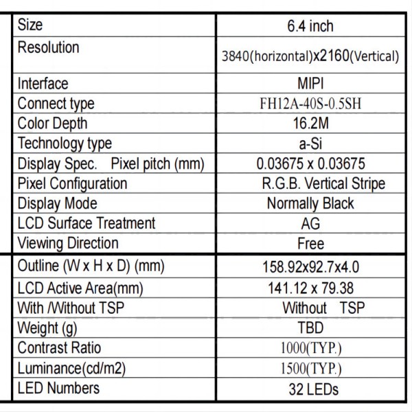 Quality 6.4 Inch High Brightness LCD Display 1500nits for sale