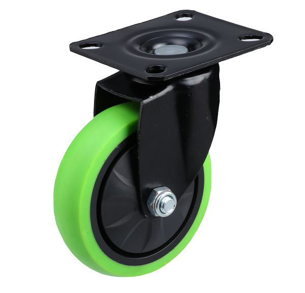 Hot Sale Red Color PU Material Flat Bottom Double Brake Caster