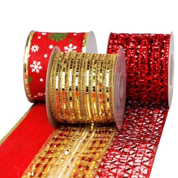 Quality Christmas Iron Wire Decoration Ribbon in 63mm Size with Wired Burlap Design for sale