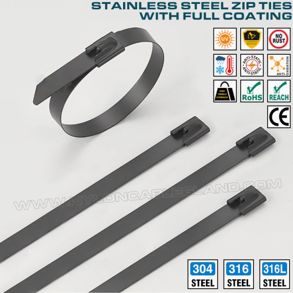 Quality Zip Ties Metal Cable Ties Stainless Steel with Full Epoxy or Nylon 11 Coating, Version 304, 316 or 316L, Width 7.9mm x Length 300-1000mm, For Industrial Site for sale