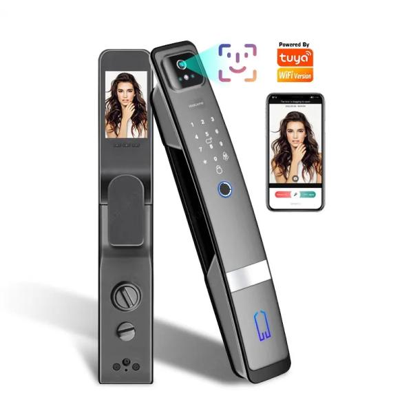 Quality Peephole Camera Smart Face Recognition Door Lock Tuya Password Fingerprint Card for sale