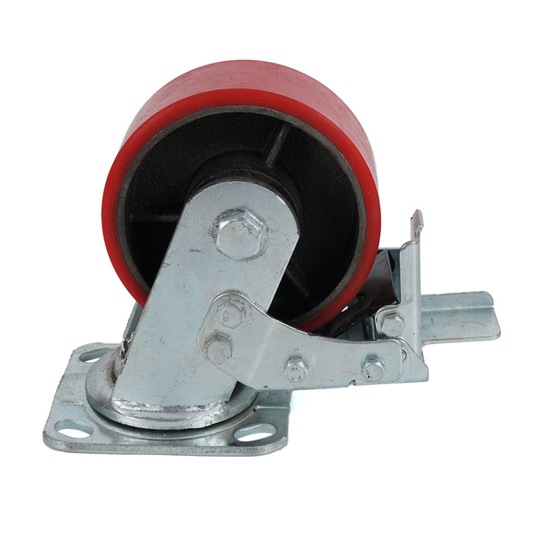100mm 4&quot; Heavy Duty Cast Iron Core PU Caster Red Polyurethane Castors and Universal Wheels for Trolley