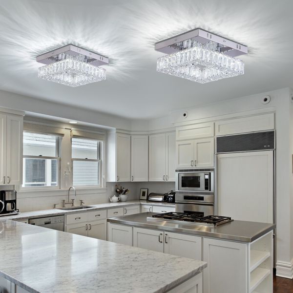 Quality Factory Square Flush Mount Crystal Chandelier Ceiling Fan For Kitchen Bathroom for sale