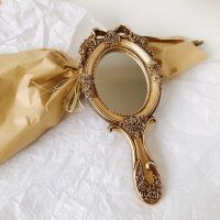 Quality Functional Wood Glass Vintage Handheld Makeup Mirrors Portable Retro Mirror for for sale