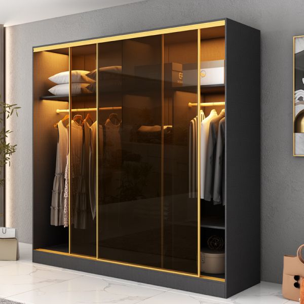 Quality Modern Bedroom Closet Armoire Wardrobe With Glass Sliding Doors for sale