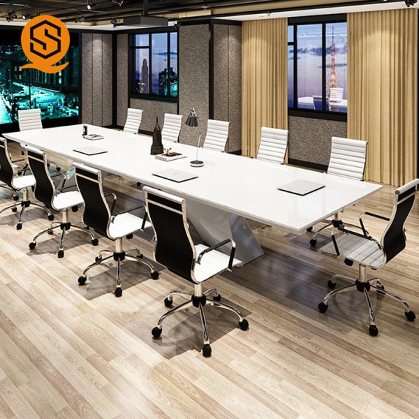 Quality Artificial Stone Rectangular Conference Table White Color For Office for sale