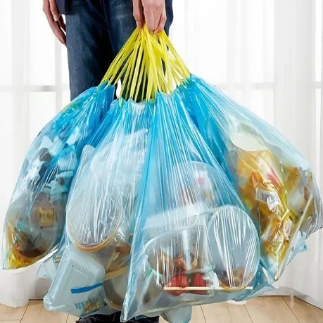 Quality Embossed Kitchen Trash Bags with Tie Tape Drawstring Handles 5-50 mic Thickness for sale