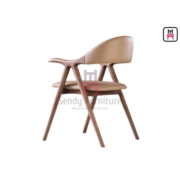 Quality Ash Wood Brown Leather Dining Chair With Armrests for sale