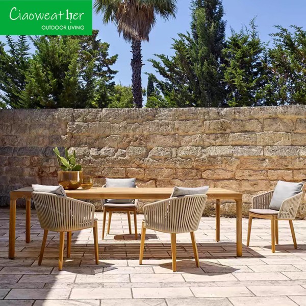 Quality Waterproof Cushioned Teakwood Dining Chair Set for Modern Hotel Outdoor Furniture in Villa Garden Patio for sale