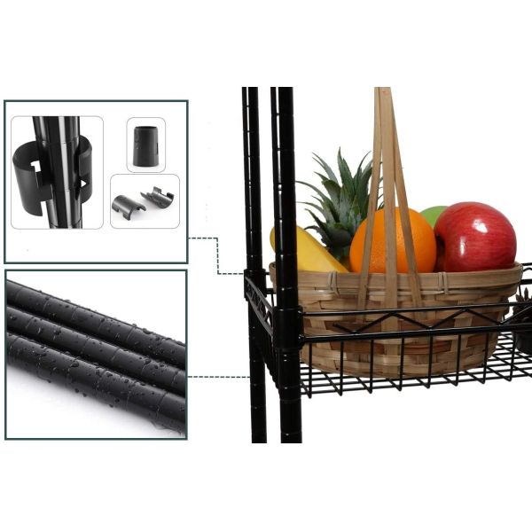 Quality 4 Tier Metal Wire Storage Shelving Rack With Baskets Kitchen Adjustable Corner for sale
