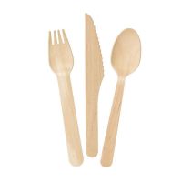 Quality Custom Logo Fast Food Tableware Natural Color Wooden Cutlery Set for Restaurants for sale