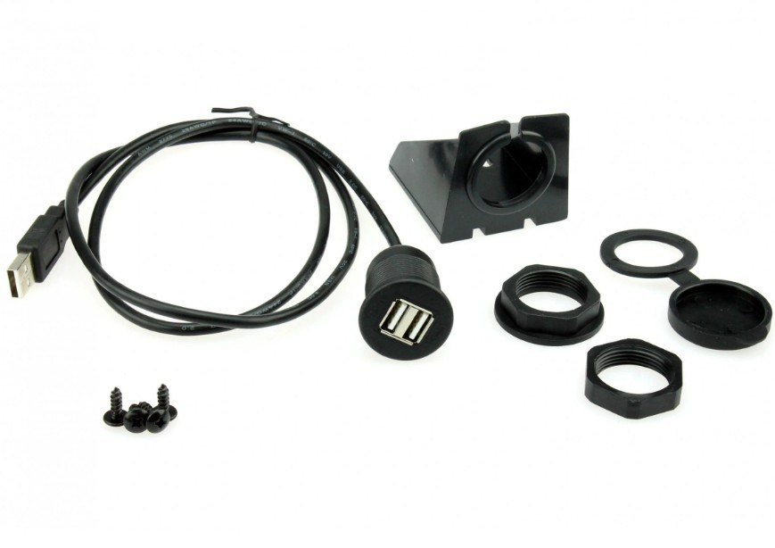 Car Dash Mount Set Two USB Extension Cable Port Boat Motorcycle Car USB Dual