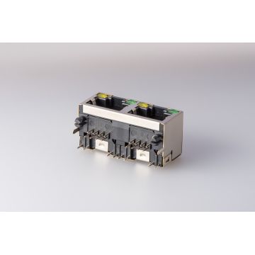 Quality Shielded RJ45 Modular Jack RJ45 Magjack 8P8C 2 Port With LED Gold Plated for sale