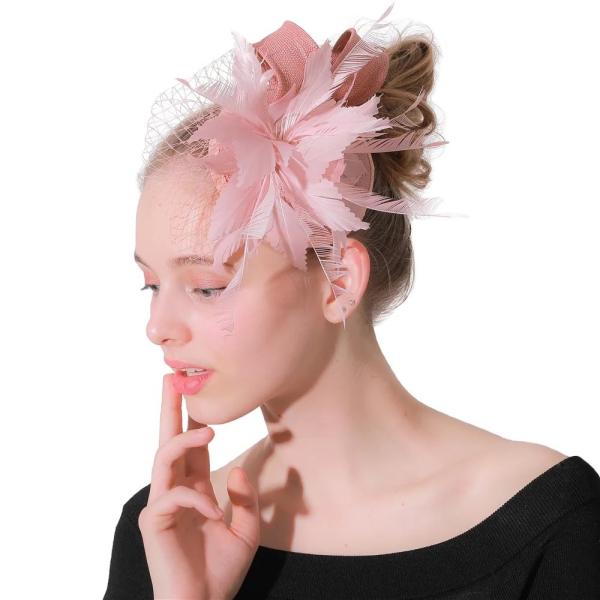 Quality Pink Party Decoration Sinamay And Feather Fascinator With Wire Accessory 10x20 Cm for sale