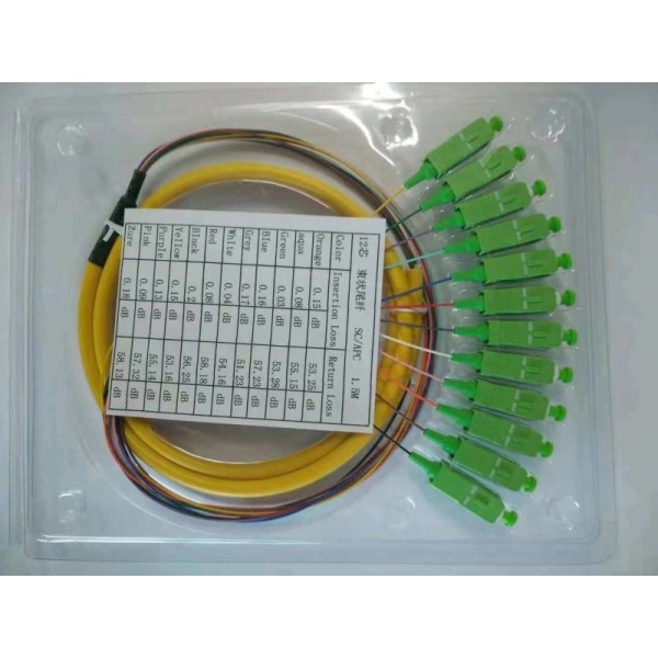 Quality 12 Core Fiber Optic Pigtail Sc APC Upc Fiber Simplex Pigtail Unjacketed Color for sale