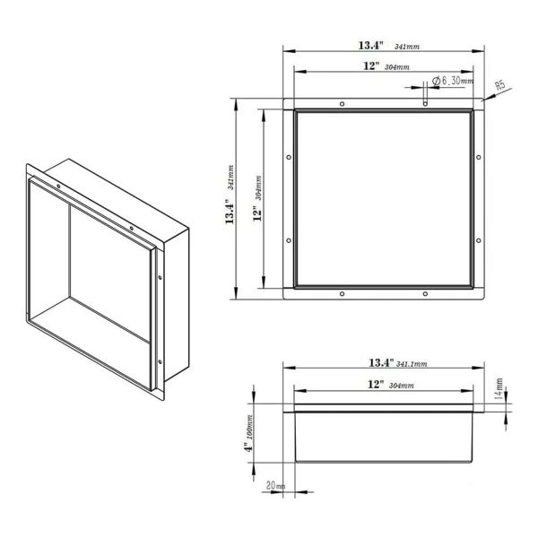 Quality 12x12 Inch Shower Wall Niche Rectangular Shape For Bathroom Storage for sale