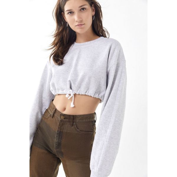 Quality Fall Drawstring Hem Cropped Sweatshirt for sale