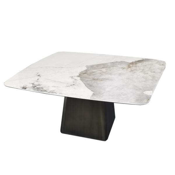 Quality Ceramic Stainless Steel Pedestal Table , Geometric Square Marble Top Dining for sale