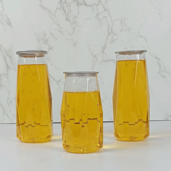 Quality 380ml Plastic Diamond-Shaped PET Juice Storage Bottle with Easy Pull Cover for sale