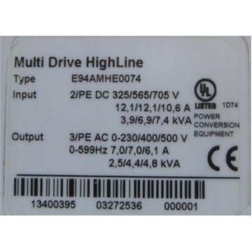 Quality Lenze E94AMHE0074 SERVO DRIVE INPUT VOLTAGE 3 PHASE 325/565/705VDC for sale