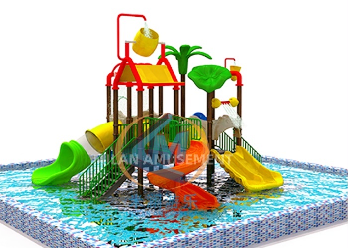 Quality Plastic Material Water Playground with 5x4.5m Dimension and Hot Dipped Galvanized Steel Structure for Kids for sale