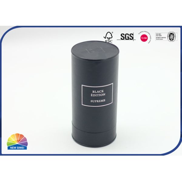 Quality Black Leather Specialty Composite Paper Tube Perfume Package Embossed Logo for sale