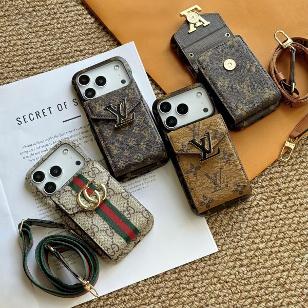 Quality European and American iPhone 17 Pro Max leather crossbody card holder case 16pro max for sale