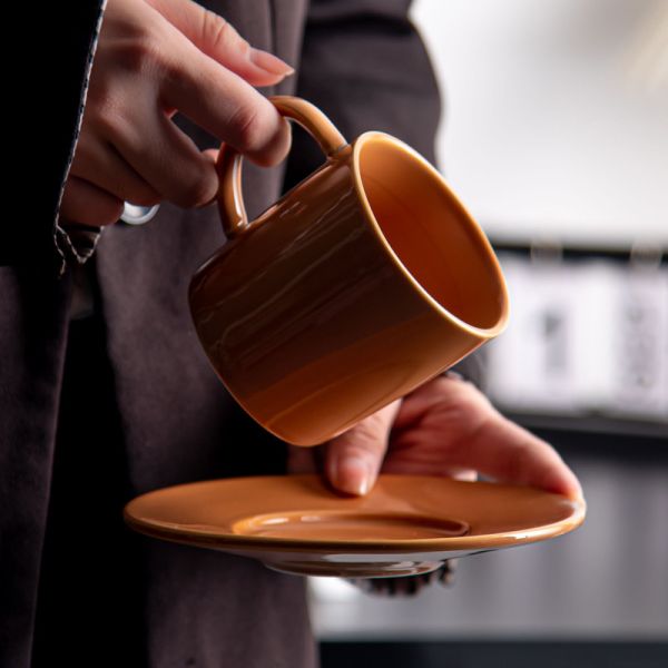 Quality Custom Printed Ceramic Mug Crackle Pattern Glaze Tea Cup And Saucer Set for sale