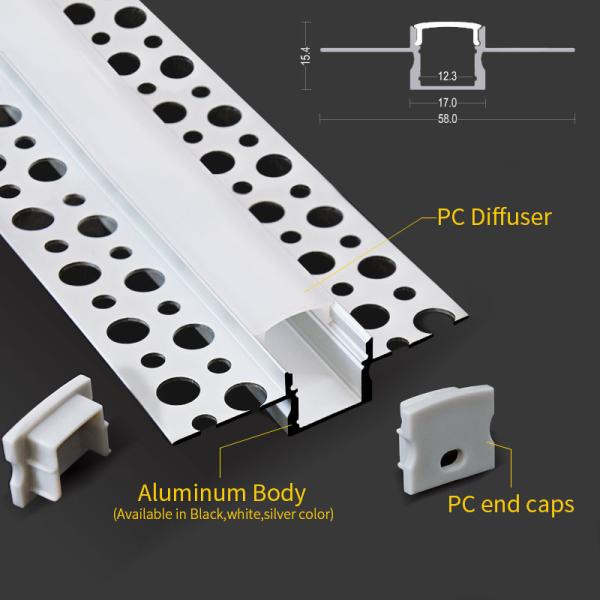 Quality ROHS LED Plasterboard Profile Extrusion Housing For Ceiling Lighting for sale