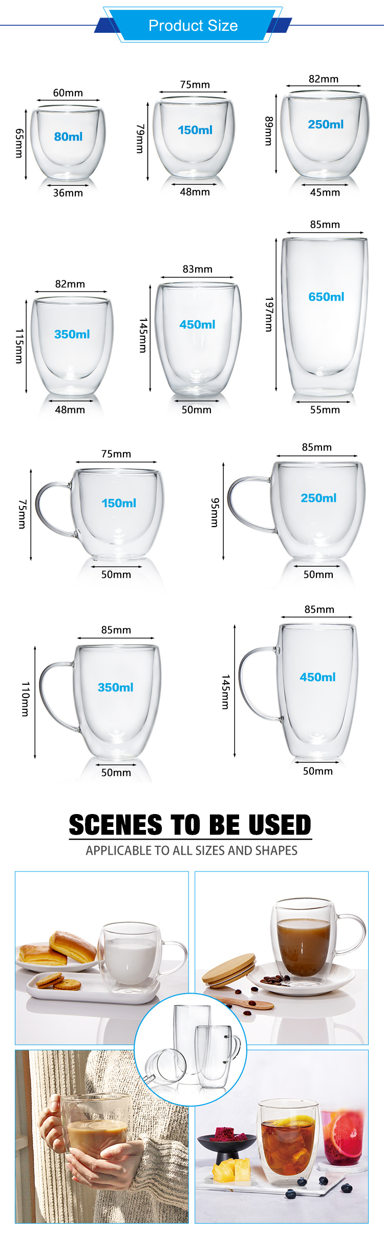 Cheap Price Insulated Clear High Borosilicate Colored Double Wall Mug
