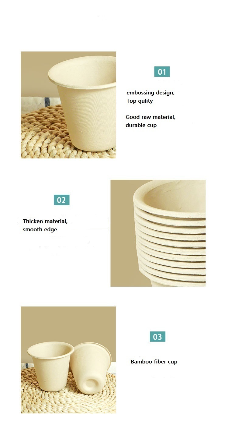 High Quality Regular Supply 8oz Customer Size Biodegradable Natural Bamboo Fiber Disposable Cup for Cold or Hot Drinking.
