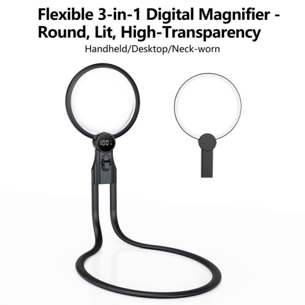 Quality Neck-hanging LED Magnifier with 3X+5X Magnification, 130mm HD PMMA Lens, and Rechargeable LED Light for sale