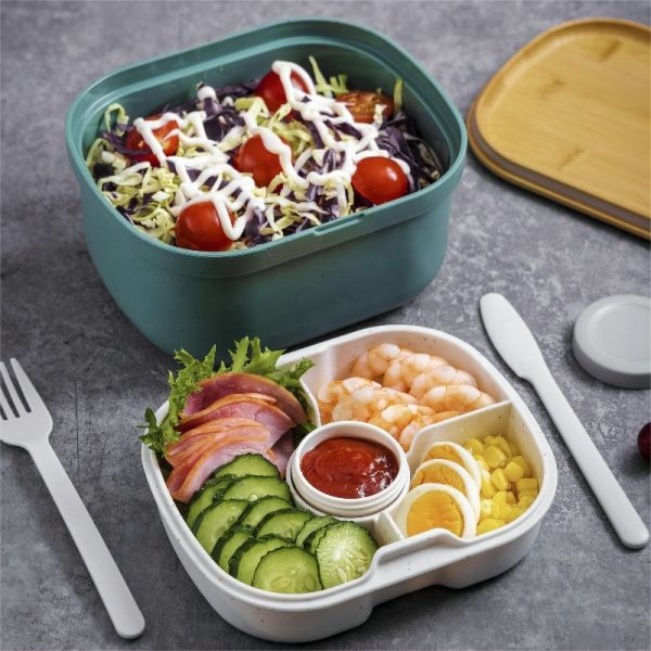 Quality 190*150*100 mm Microwavable Food Container Eco Custom Logo Color Separated Space for sale