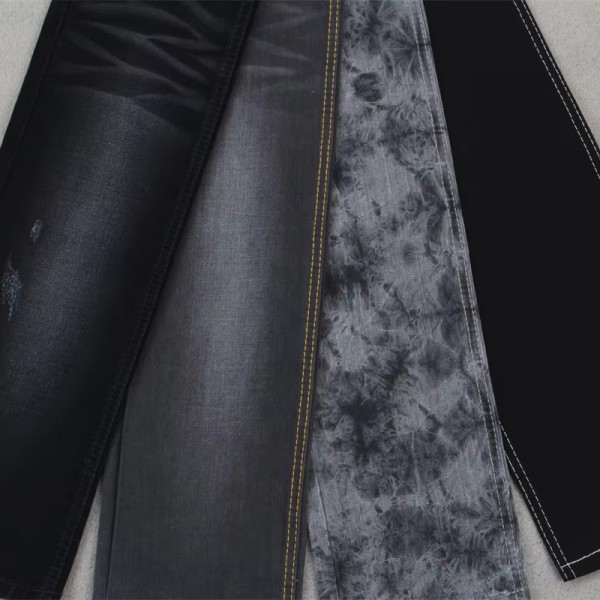Quality 10 Once Black Black Slub Cotton Polyester Spandex Denim Jeans Fabric for sale