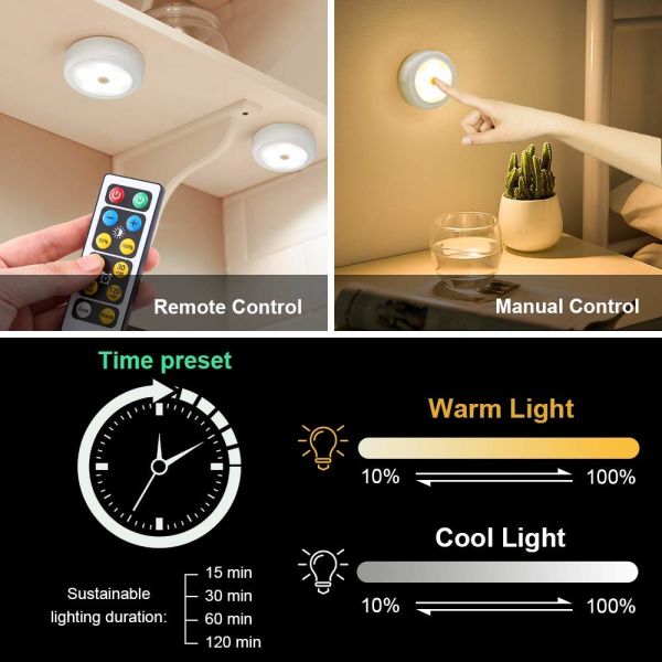 Quality 4.5VDC Battery Powered Led Wardrobe Lights 0.5W Remote Controlled Puck Lights for sale