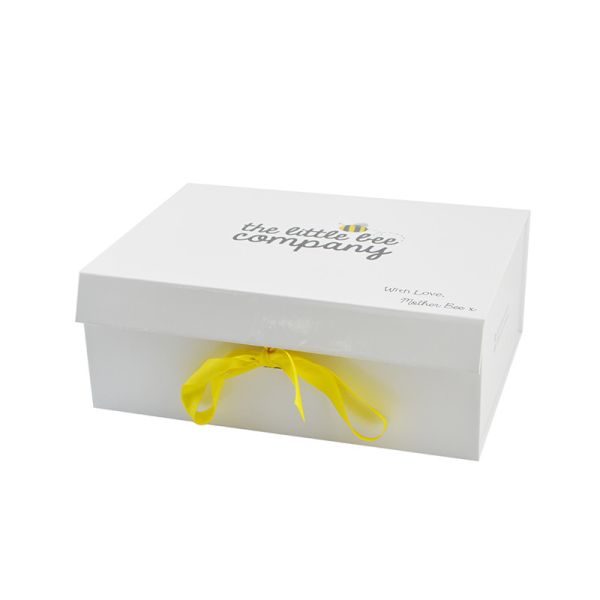 Quality Yellow Ribbon Closure White Hard Cardboard Gift Boxes 8cm Width for sale
