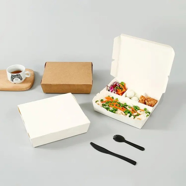 Quality Biodegradable Cowhide Paper Food Takeaway Boxes Containers Salad Divider for sale