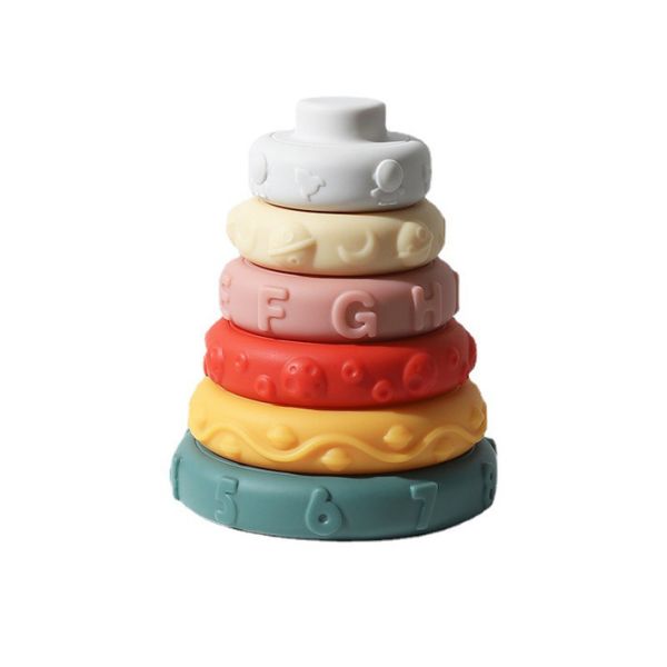 Quality Montessori Sensory Grade Toy Fine Motor Skills Gift For Toddlers Babies Silicone Stack Tower Fun Stacking Game for sale