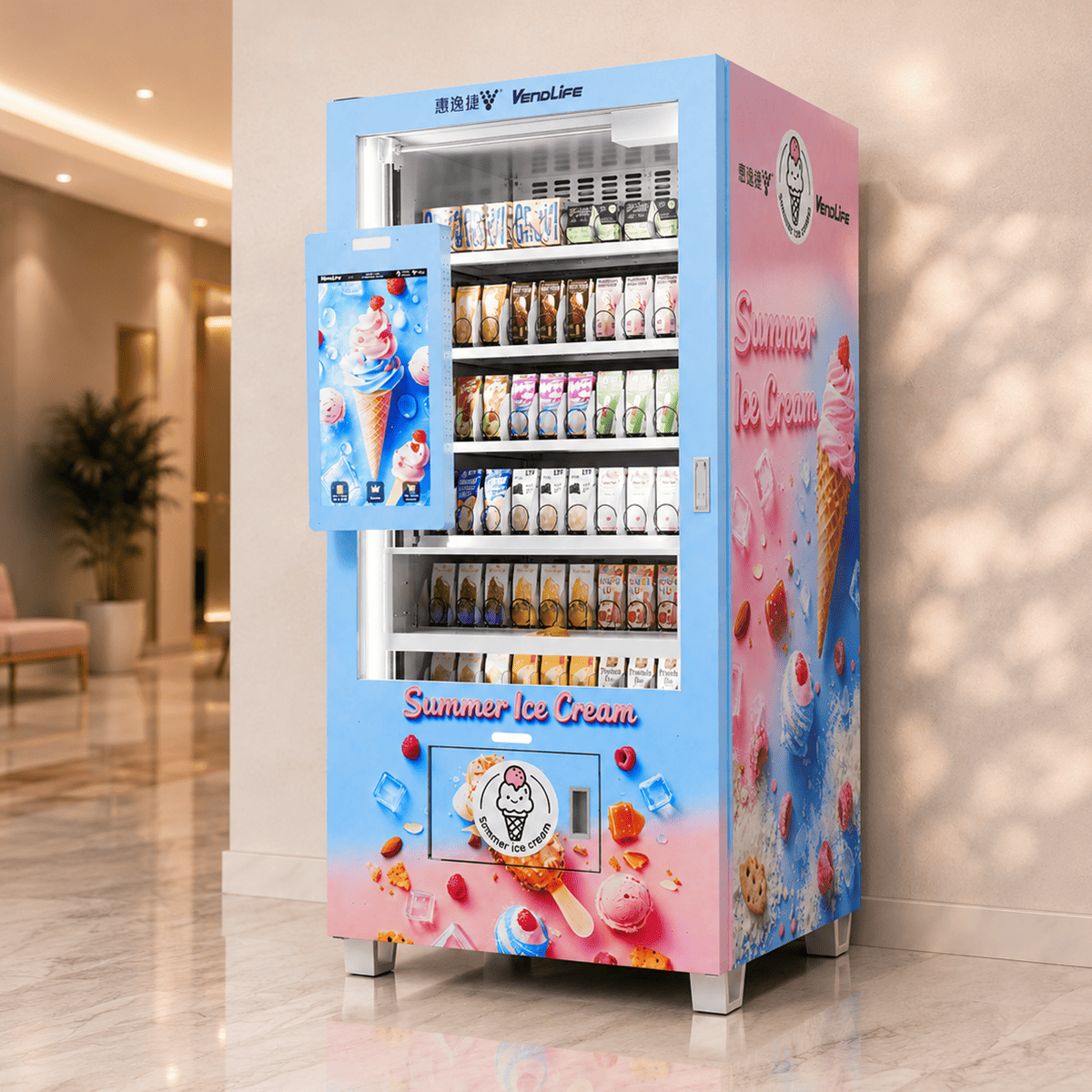Quality 21.5 Inch Touch Screen Ice Cream Vending Machine -18°C Freezer Elevator Frozen for sale