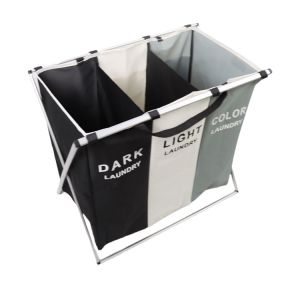 Quality Lightweight Durable Collapsible Laundry Hamper Dirty Clothes Three Section ODM for sale