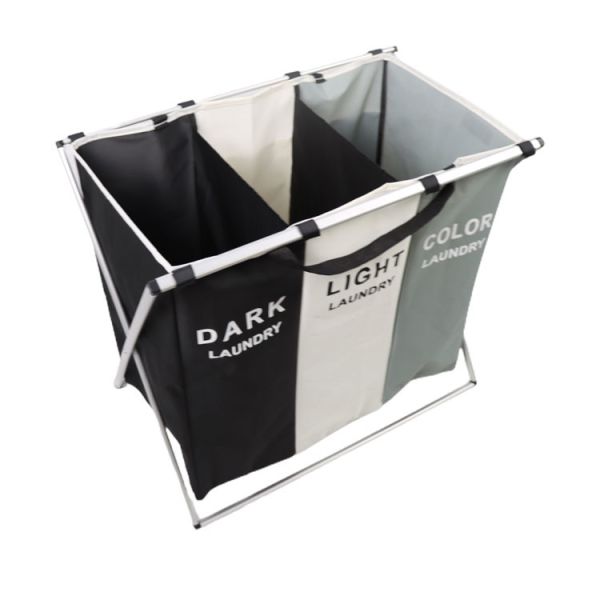 Quality Lightweight Durable Collapsible Laundry Hamper Dirty Clothes Three Section ODM for sale